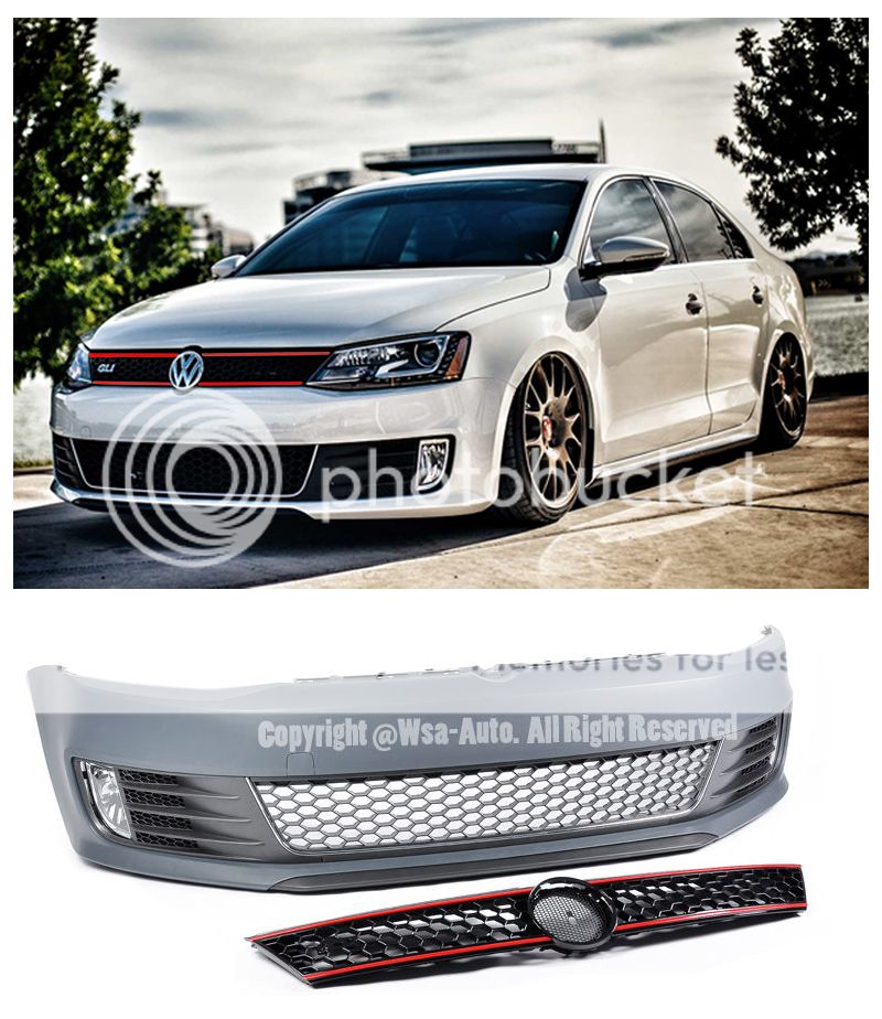 For 11-Up VW Jetta MK6 GLI Style Front Conversion Bumper Red Trim ...