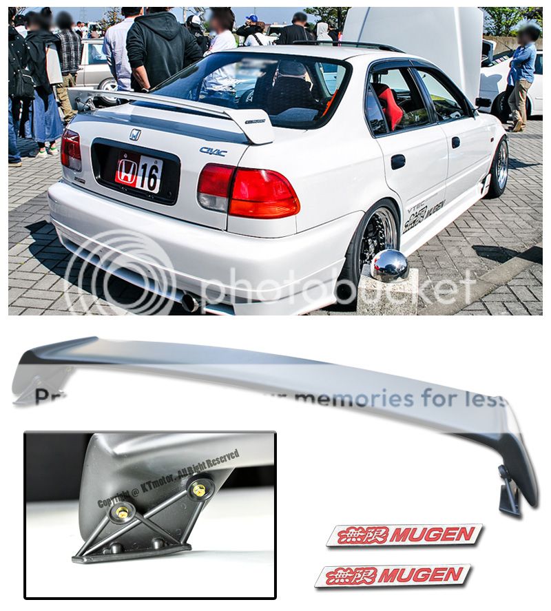For 96-00 Civic EK Sedan MUGEN Style Rear Trunk Wing Spoiler W/ 2X Red ...